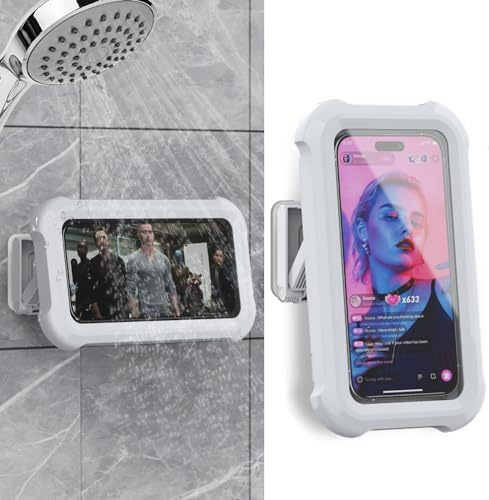 Shower Phone Holder [360° Rotation], Waterproof Wall Mount Shower Phon ...