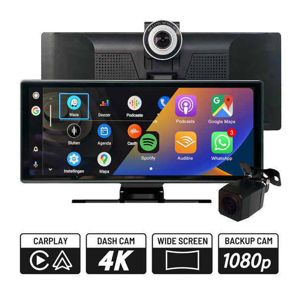 Portable Car AirPlay Stereo With 4K Dashcam, Rear Camera, Wireless Car ...