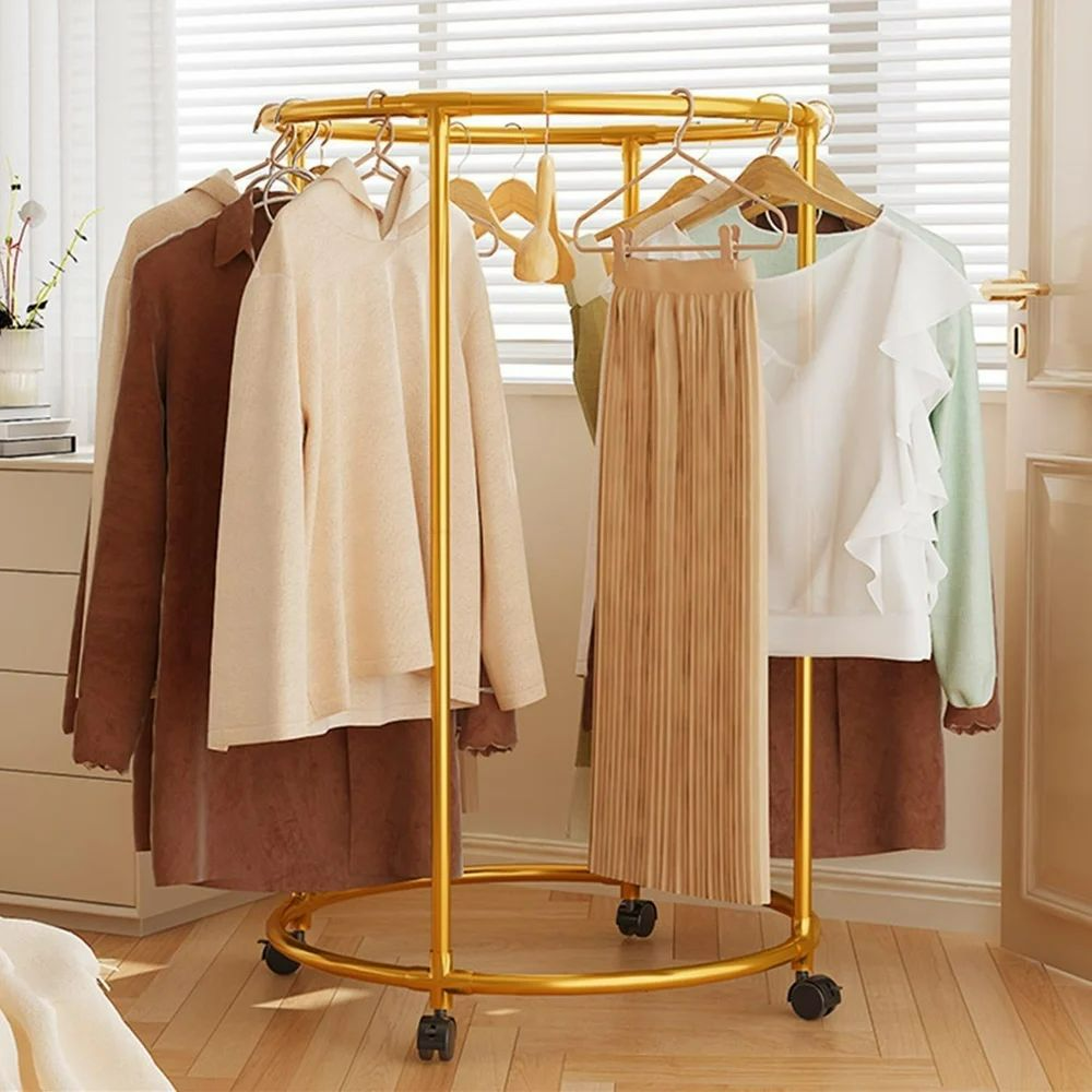 Round Garment Rack – Freestanding Metal Clothing Display with Wheels ...